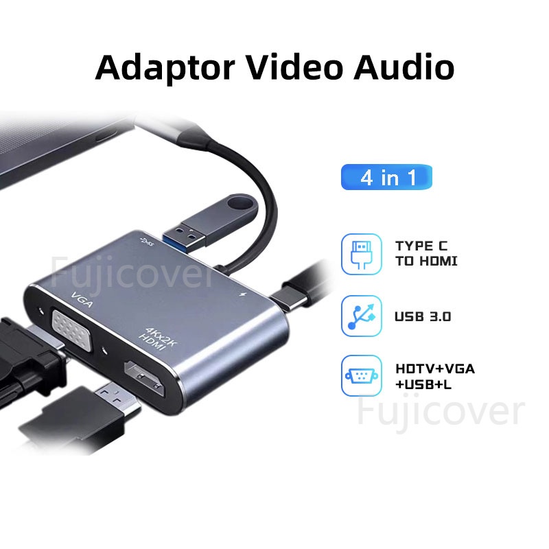 อะแดปเตอร์แปลง USB C เป็น 4in1 Type C Hdmi Vga 4k USB Type C เป็น Hub Pd Type C Hdmi Vga USB3.0 ...