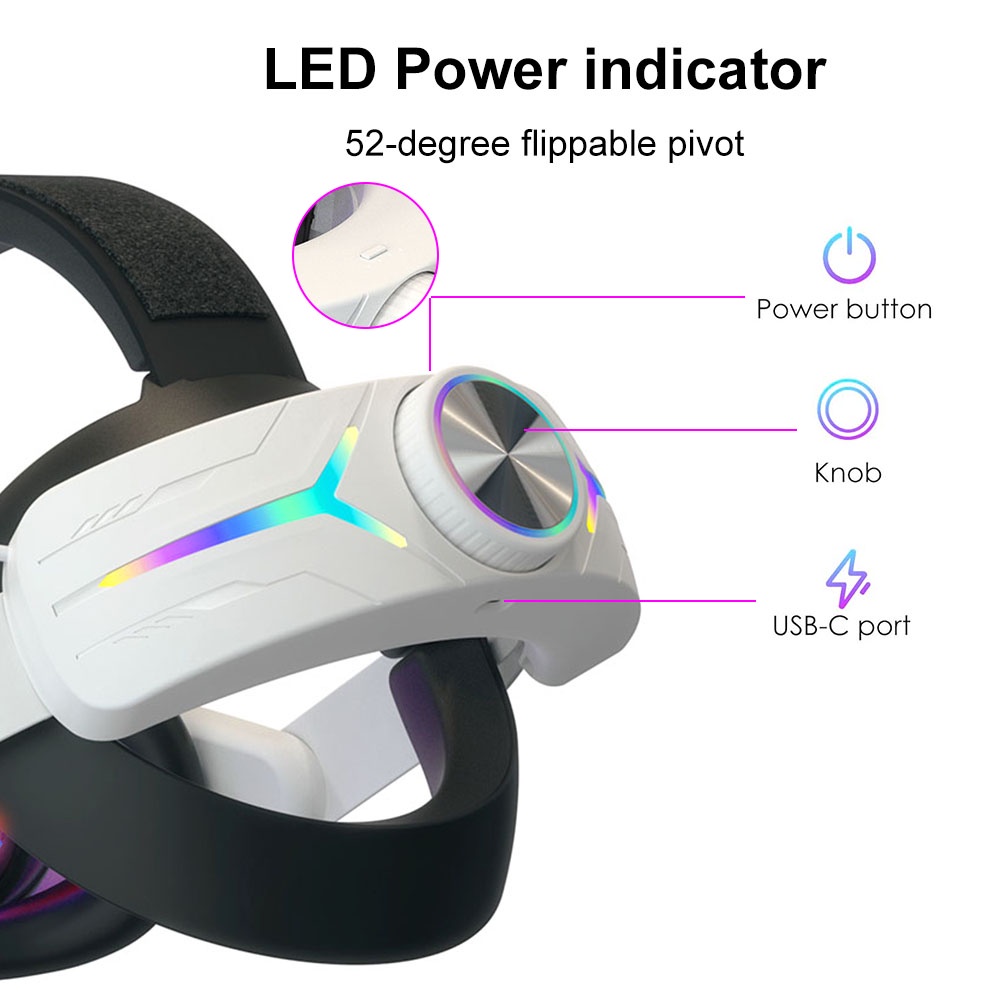 แถบคาดศีรษะ VR RGB LED แบ็คไลท์ 8000mAh ปรับได้ ชาร์จแบตเตอรี่ สําหรับ ...