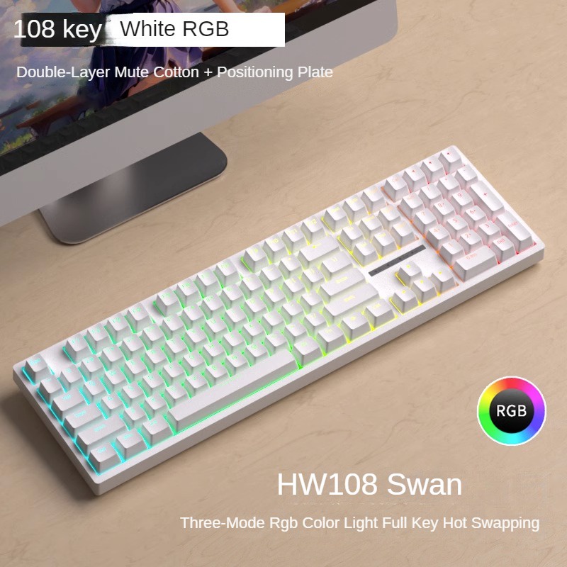 ใหม่! 2024 Lychee gaming HW108 คีย์บอร์ดเกมมิ่งไร้สาย บลูทูธ 108 คีย์ ...