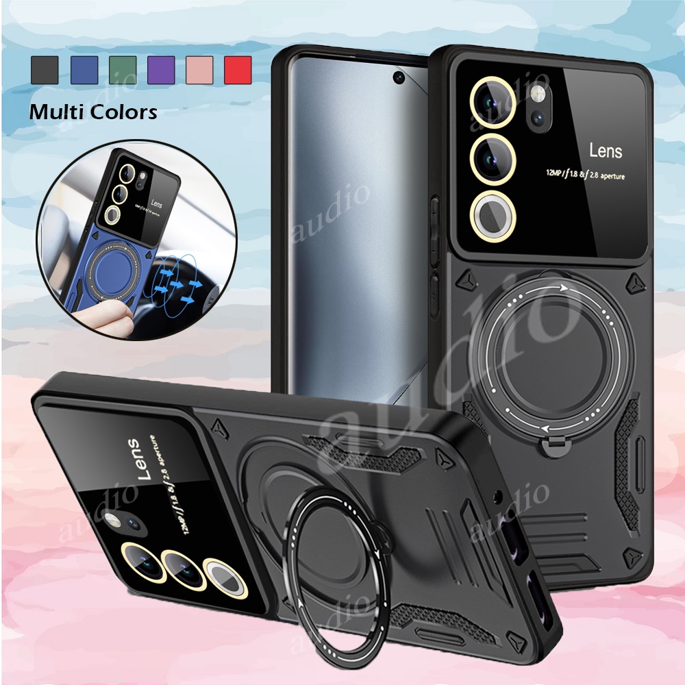 เคสโทรศัพท์มือถือ กันกระแทก ป้องกันกล้อง พร้อมแหวนขาตั้งแม่เหล็ก ขนาดใหญ่ หรูหรา สําหรับ Vivo ...