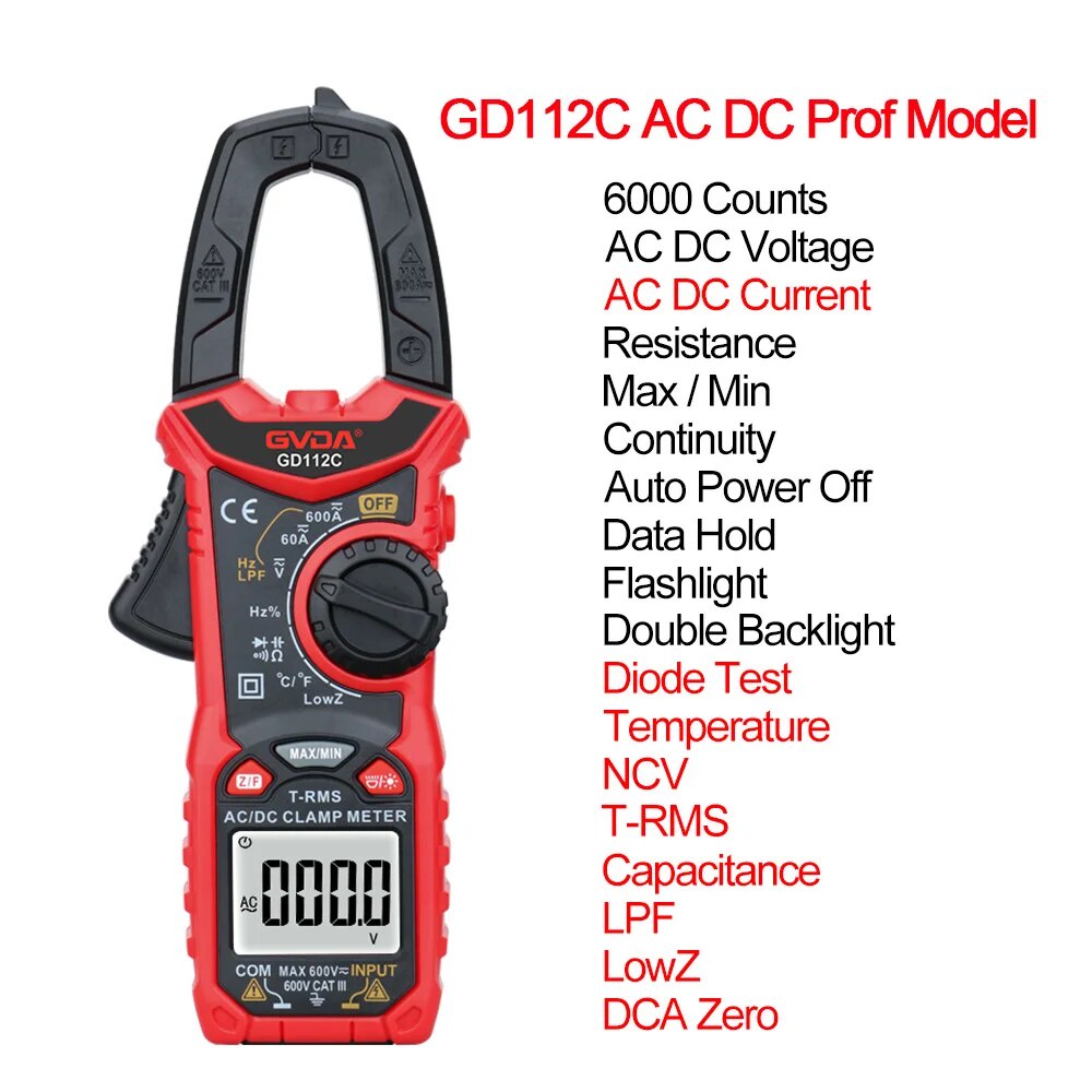 GVDA Digital Clamp Meter AC DC Current NCV Multimeter Pinza ...