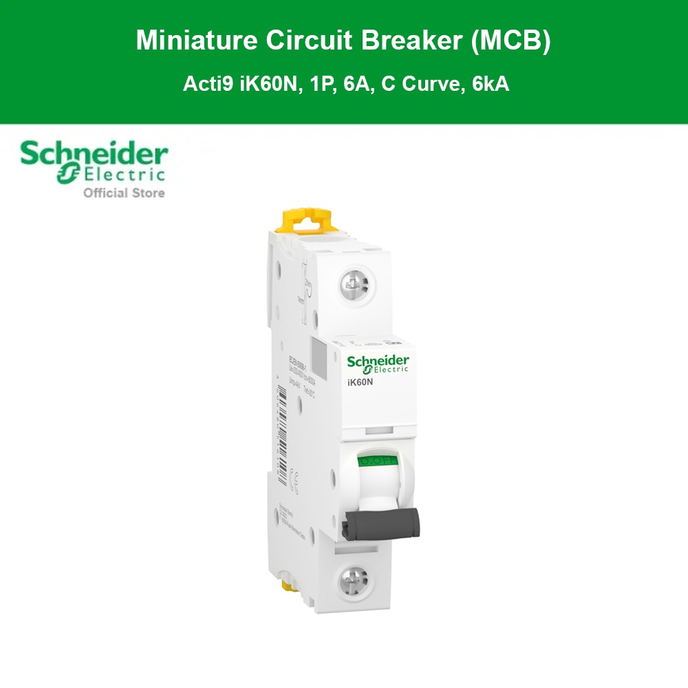 Schneider Electric Miniature circuit breaker (MCB), Acti9 iK60N, 1P, 6A, C curve, 6000A ...