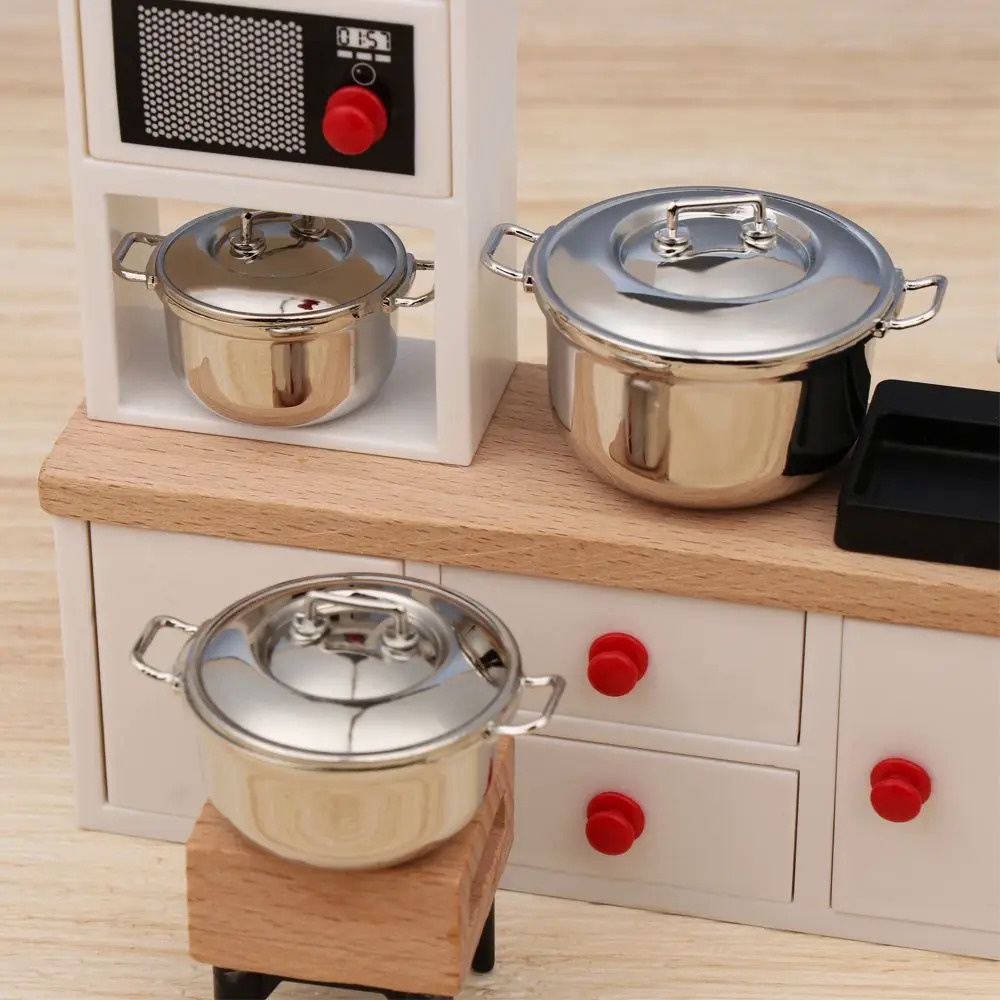 1/12 Scale Miniature Soup Pot With Cover Dollhouse Accessories Playing ...