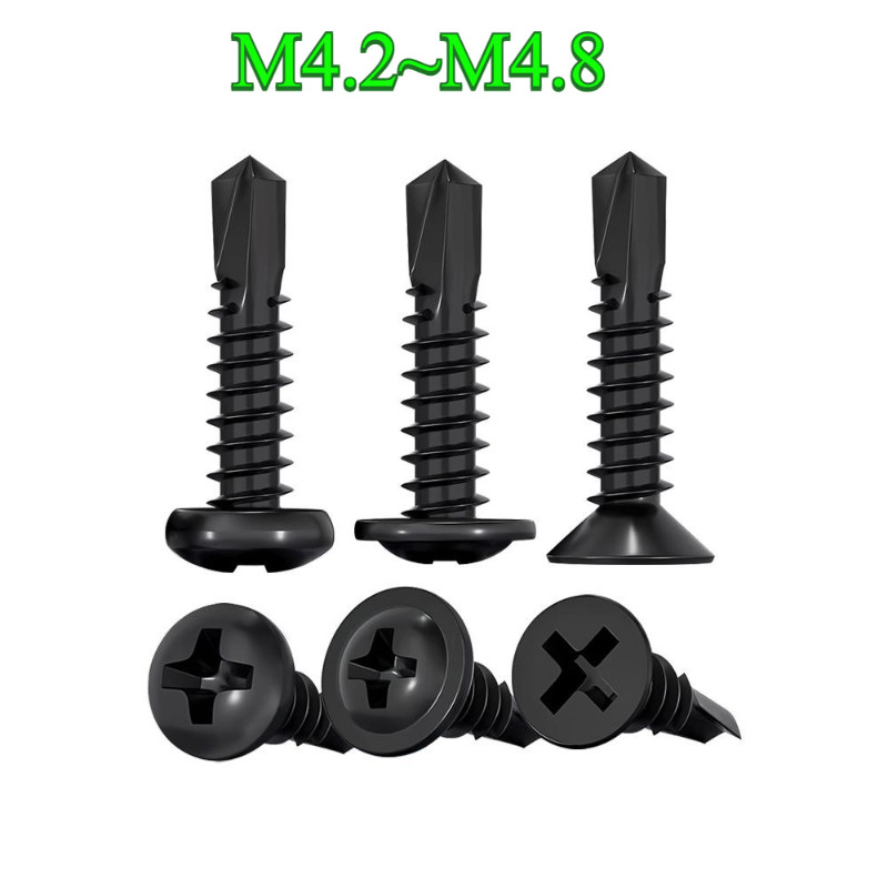 ZDDBlack 410 สแตนเลสสตีลหัวดิสก์เจาะหางแตะตัวเองเจาะสกรูหัวกลมพร้อมแผ่นประกบหัวจมM4.2M4.8 ...