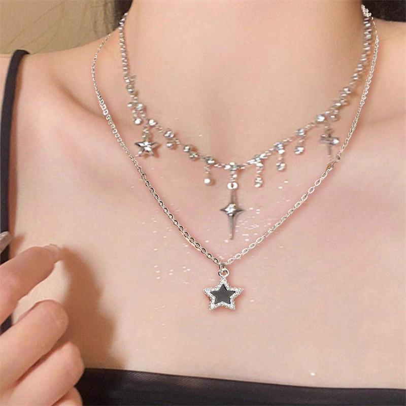 Jushi Full Diamond Double Layered Stellar Cross สร้อยคอแฟชั่นวันหยุด ...