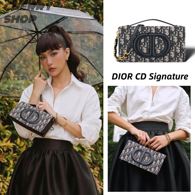 ดิออร์ DIOR CD Signature รูปแบบใหม่ BAG กระเป๋าถือสตรี/กระเป๋าสะพายไหล่ ...