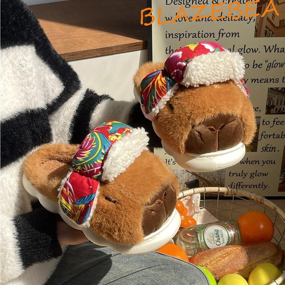 Blazebea รองเท้าแตะปิดหัว, หมวกดอกไม้สบาย Capybara รองเท้าแตะตุ๊กตา, กันลื่นสบายๆการ์ตูนเงียบ ...