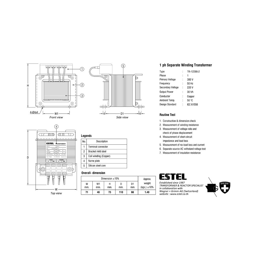 หม้อแปลงESTEL Input 0 380 VAC Output 0 220 VAC 30 VA | Shopee Thailand