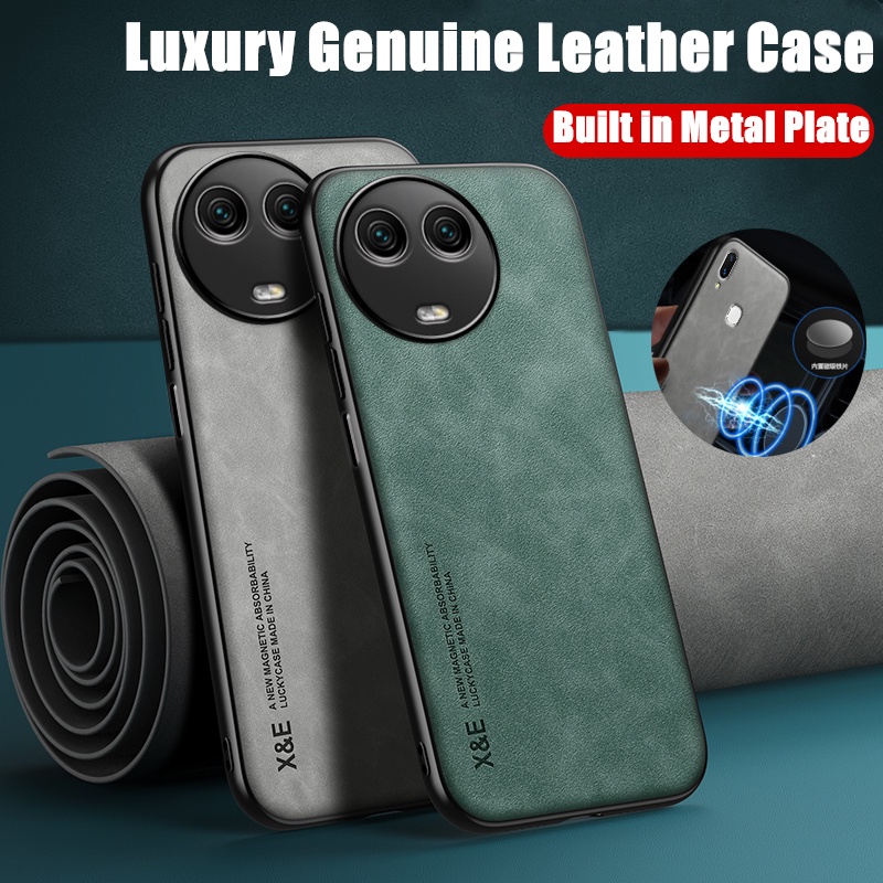 เคสหนังแกะแท้ แบบบาง พร้อมแผ่นโลหะในตัว สําหรับ Realme 11 5G RMX3780 ...
