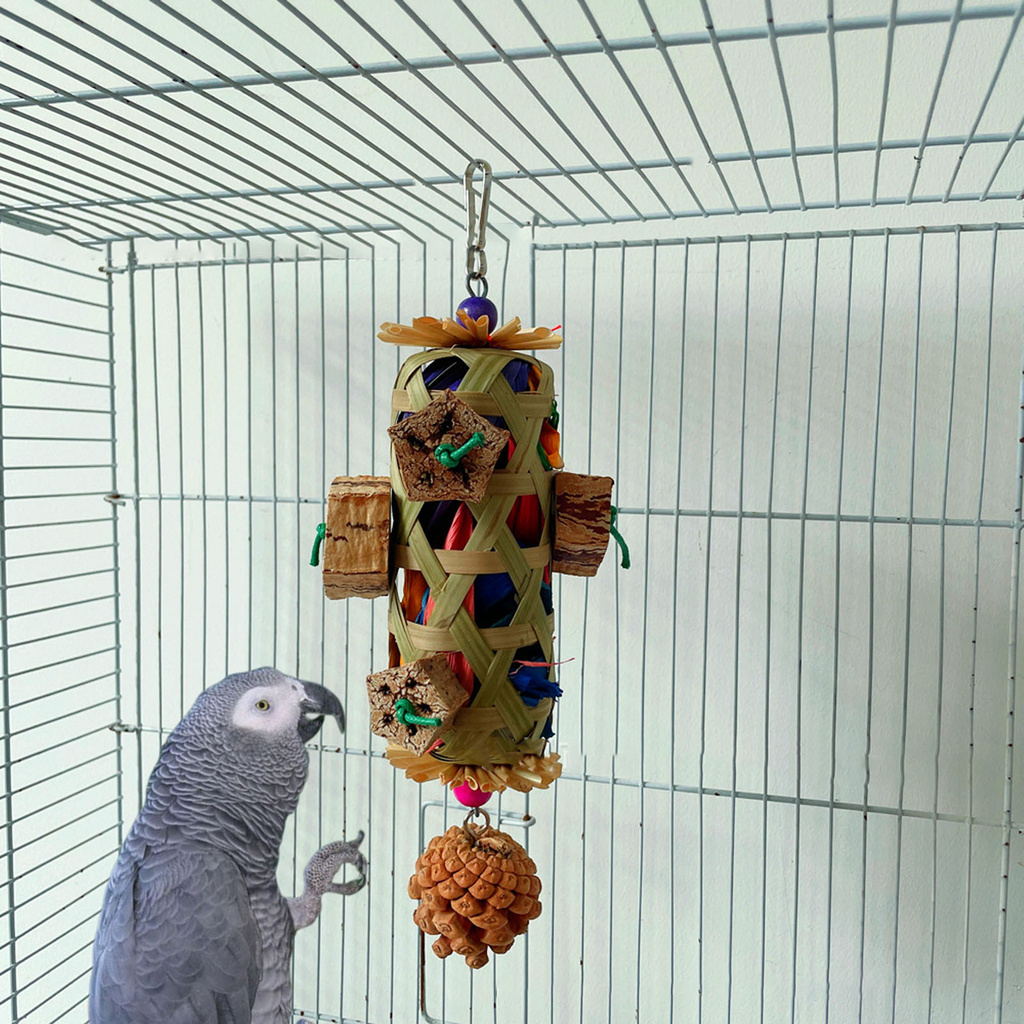 PP Parrot Foraging Chew Toys Woven Bamboo Basket Bite Resistant Bird ...