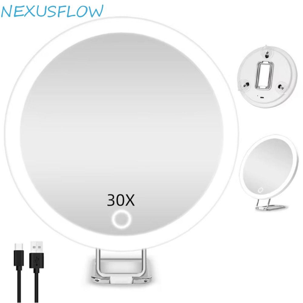 Nexusflow กระจกแว่นขยายพร้อมไฟ, ถ้วยดูดความละเอียดสูง LED กระจกแต่งหน้า, พับได้ 360 ที่เดินทาง ...