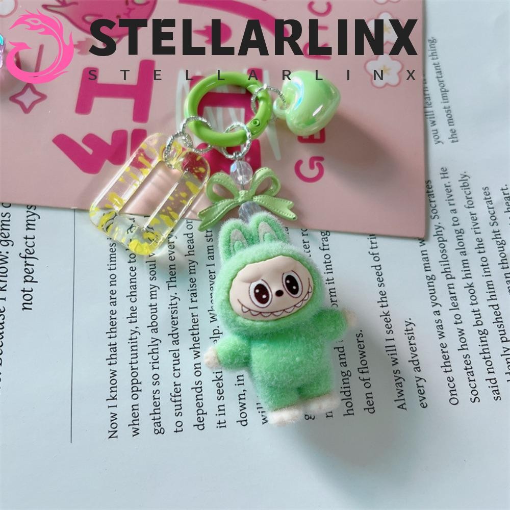 Stellarlinx Flocking Labubu พวงกุญแจ, ซิลิกาเจลโบว์การ์ตูนตุ๊กตาพวงกุญแจ, Creative ลูกปัดจี้ ...