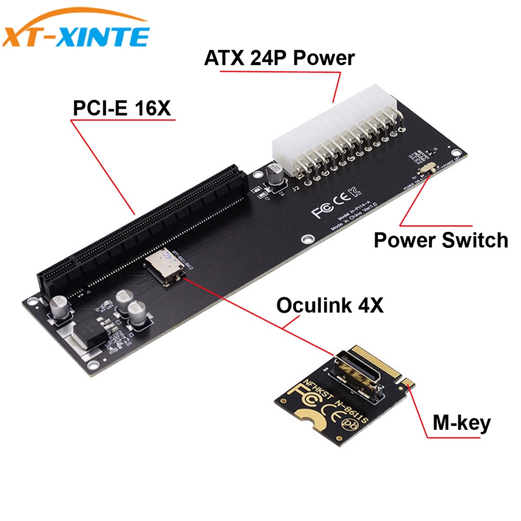 Oculink อะแดปเตอร์การ์ดจอภายนอก SFF-8612 SFF-8611 PCI-E 16x 2230 M.2 M-key พร้อมพาวเวอร์ ATX 24P ...
