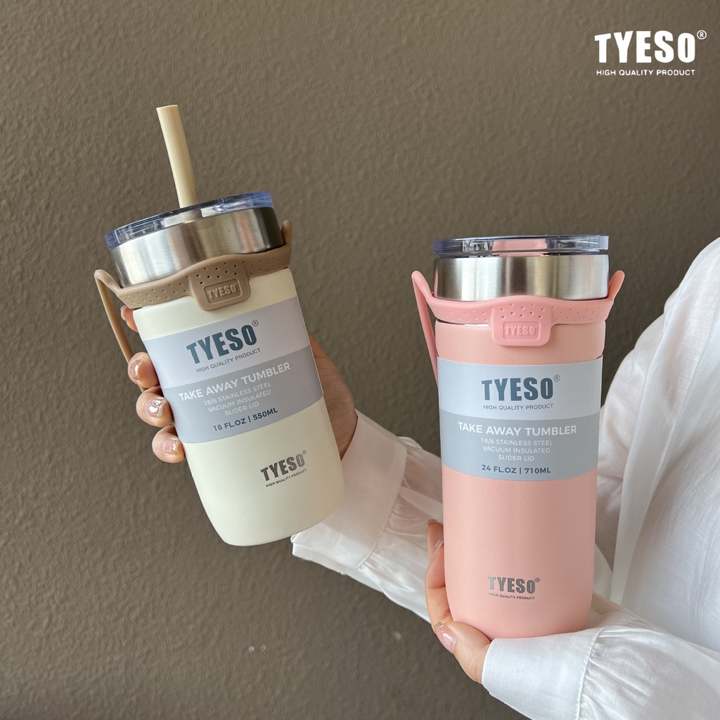 TYESO Tumbler สแตนเลสหุ้มฉนวนสูญญากาศแก้วกาแฟขวดน้ำ Handle 550ML 710ML | Shopee Thailand
