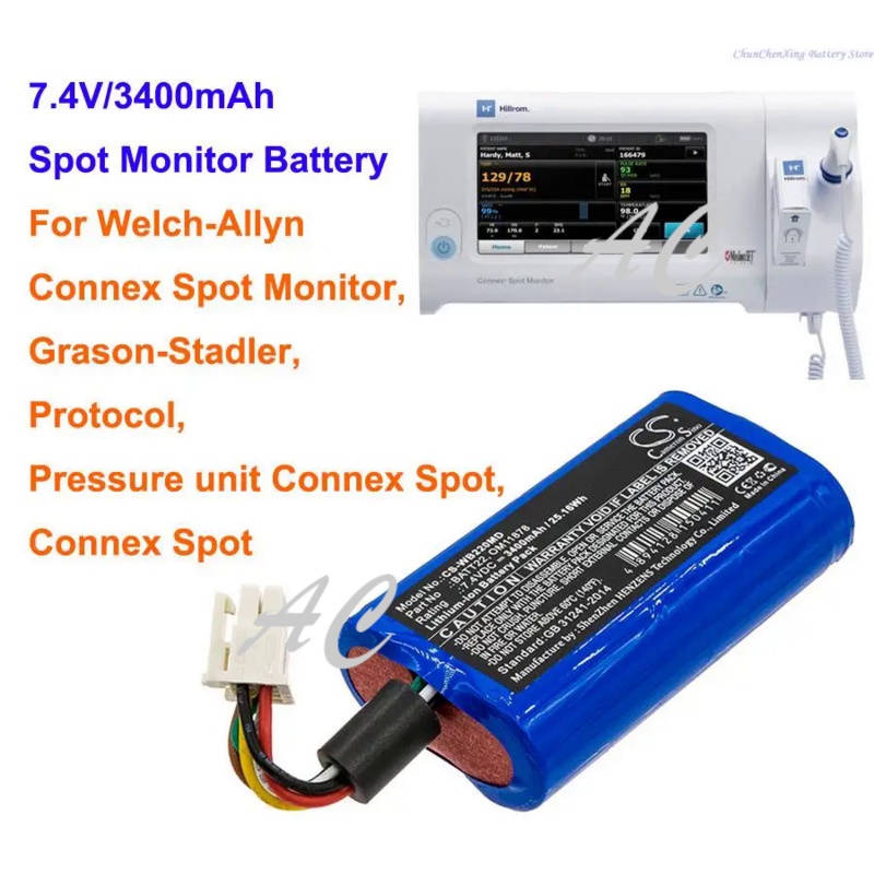 AC Cameron sino 3400mAh Battery for Welch-Allyn Connex Spot Monitor ...