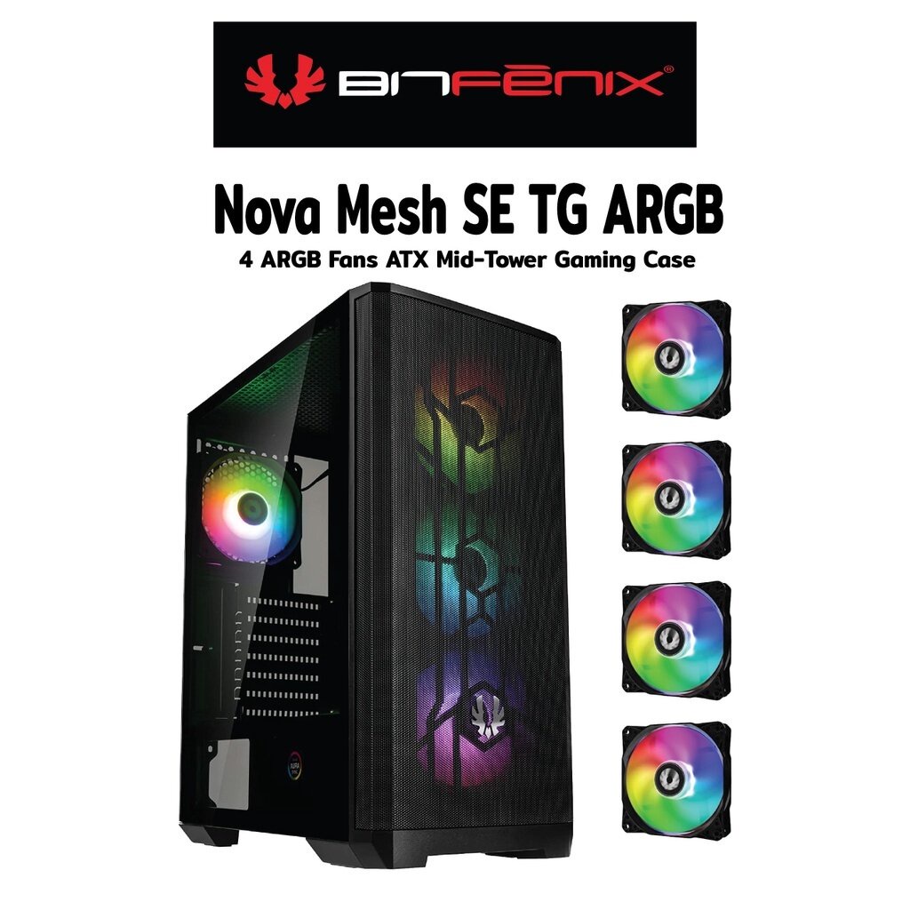 (พร้อมส่ง) BitFenix NOVA MESH SE Black TG 4-ARGB Fans Mid-Tower Gaming ...
