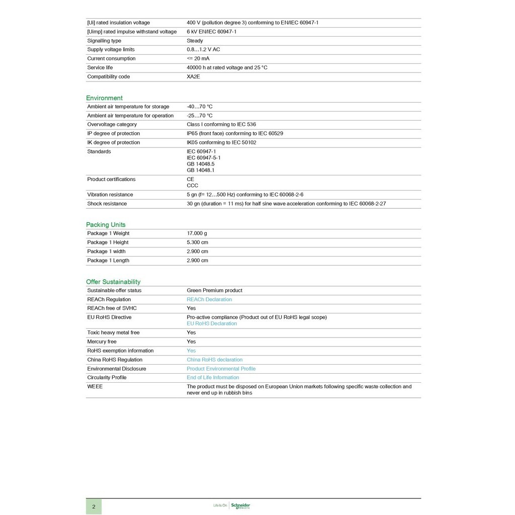 Schneider Electric - Pilot Lamp ไพลอตแลมป์ ,ขนาด 22mm, สีเขียว, แรงดัน ...
