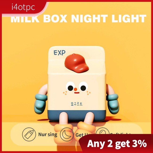 I4otpc โคมไฟกลางคืน รูปการ์ตูนกล่องนม พร้อมตัวจับเวลา 30 นาที ชาร์จ USB สําหรับเด็กผู้หญิง ...