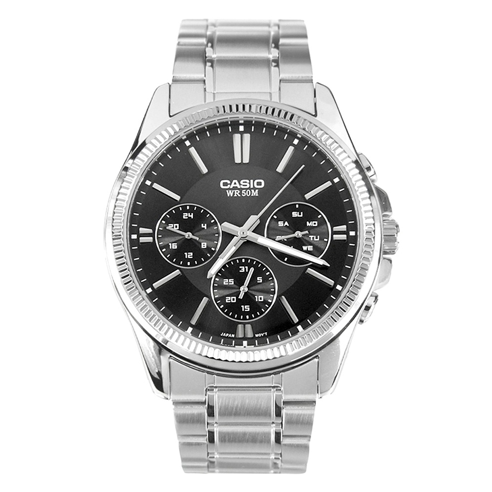[Time Cruze] Casio MTP-1375 Analog Chronograph Style Black/Slate Dial ...