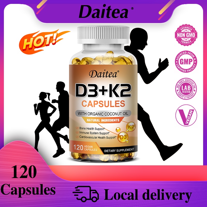 Daitea อาหารเสริมวิตามิน K2 D3 ผสมน้ํามันมะพร้าว แคลเซียม ความหนาแน่น ...