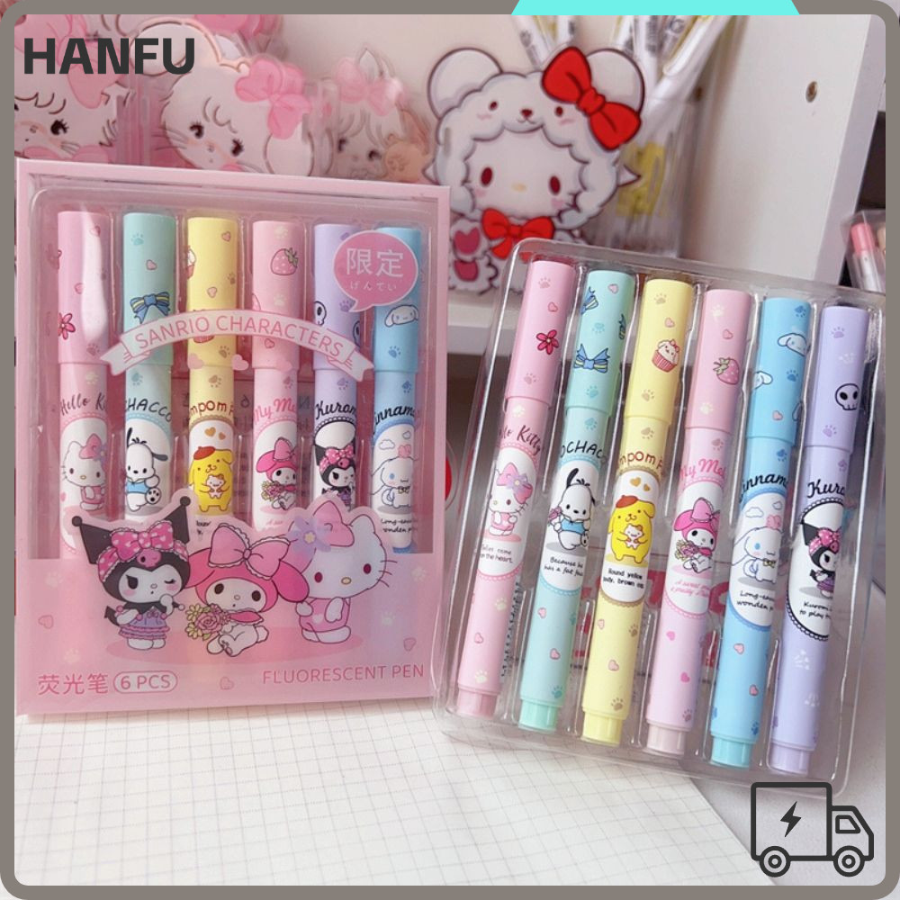 Hanfu ชุดปากกาเน้นข้อความน่ารัก, ปากกาเจลการ์ตูน Sanrio 6 ชิ้น, เด็ก ...