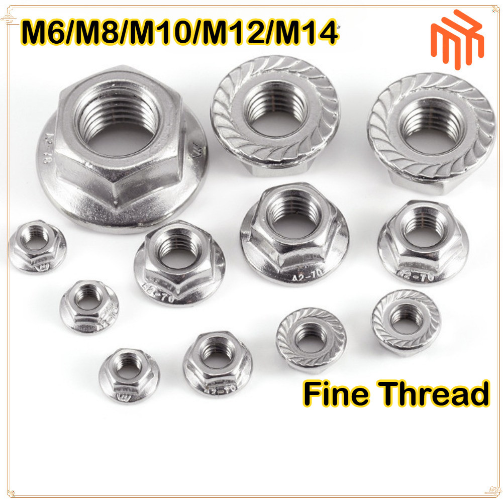 [MX1] M6 M8 M10 M12 M14 น็อตหน้าแปลนเกลียวละเอียด 304 / หัวน็อต ตัวเมีย ติดแหวน สแตนเลส 304 ...