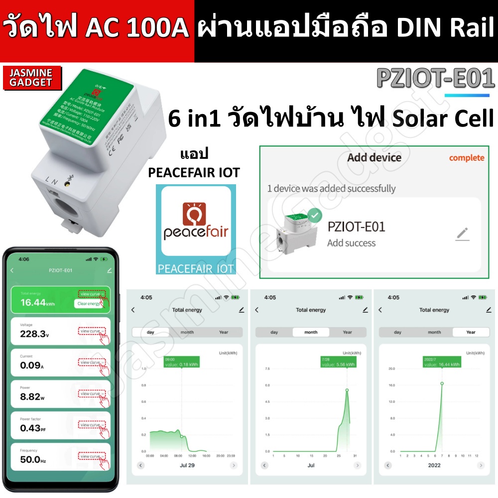 PZEM PZIOT E01 AC 100A วัดไฟผ่าน APP มือถือ Smart IOT WIFI DIN Rail 6 ...