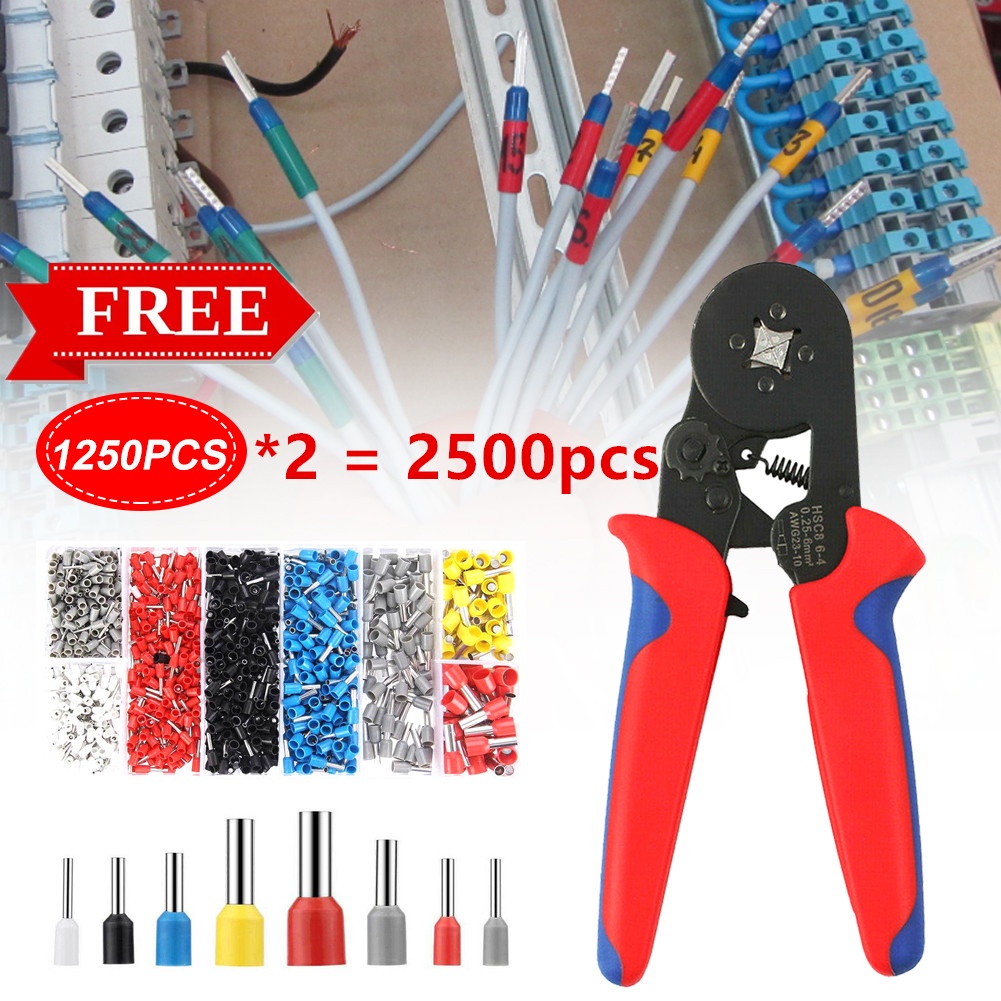 666 Tool ชุดคีม คีม ย้ำหางปลา คอร์ดเอ็น HSC8 6-4A CORD END Crimper + 1250*2=2500pcs Terminals ...