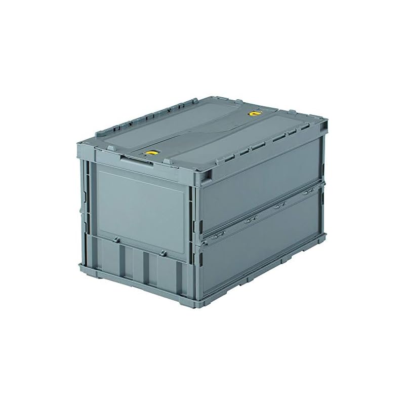 TRUSCO Low Profile Folding Container 50L with Locking Lid, Gray TR-C50B ...