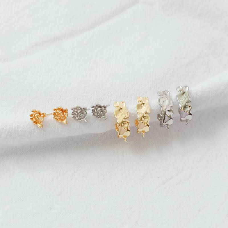 ต่างหูต่างหูสตั๊ด diy ต่างหู 14K Gold Clad สี Retention ดอกไม้ขนาดเล็กพร้อมแหวน S925 ต่างหูต่าง ...