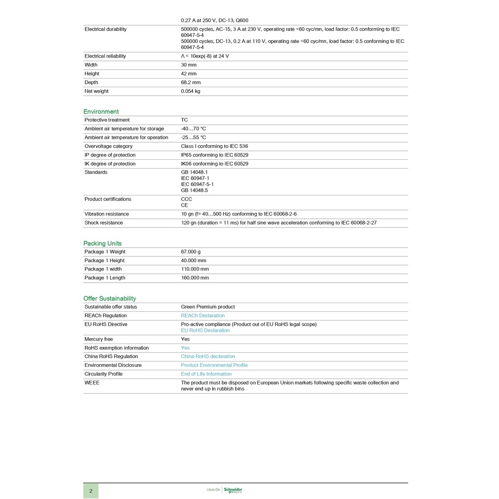 Schneider Electric - Selector switch, ขนาด 22 mm, 2 ตำแหน่ง, แบบค้าง ...