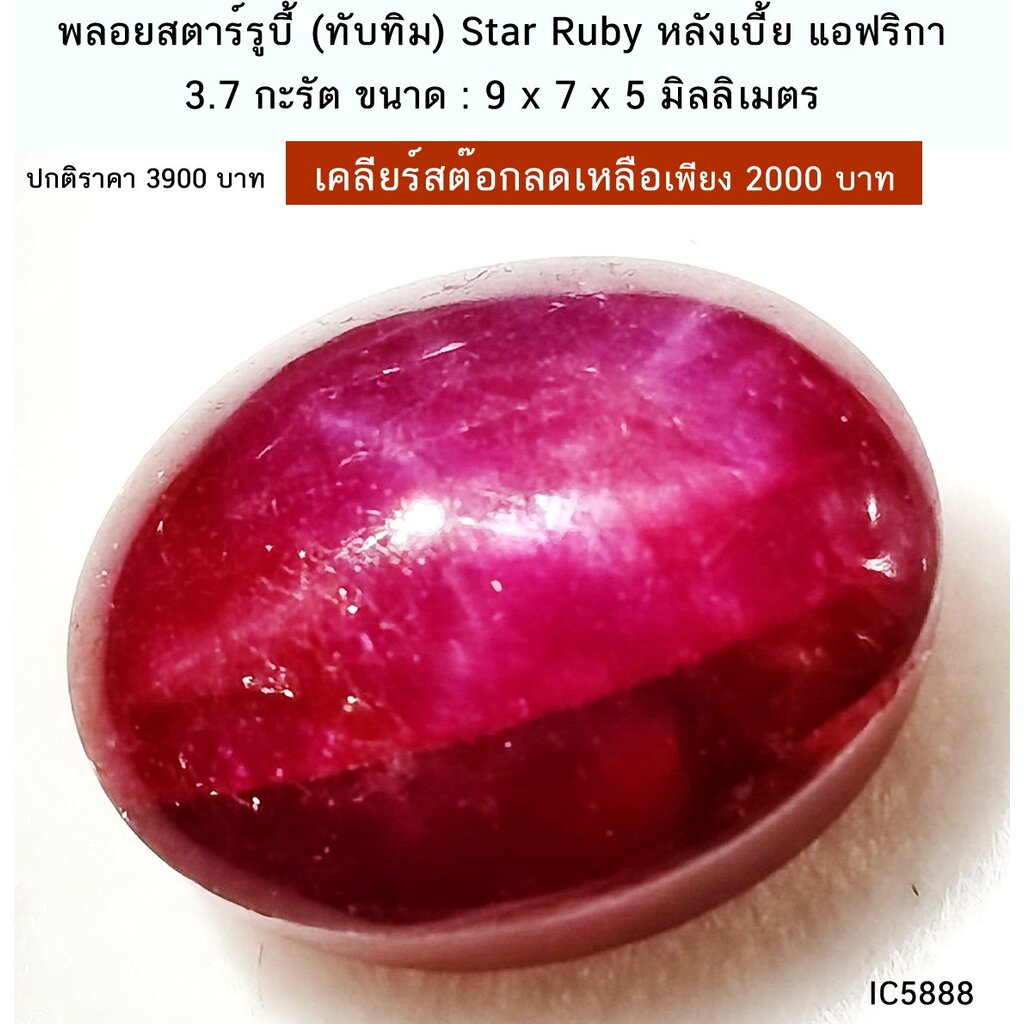 พลอยสตาร์รูบี้ (ทับทิม) Star Ruby หลังเบี้ย แอฟริกา (3,7 กะรัต) หินแท้ อัญมณีมงคล | Shopee Thailand