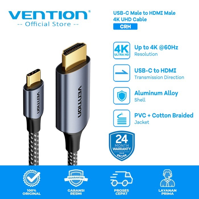 Vention USB Type C เป็น HDMI 4K UHD HDCP 2.2 สายถักผ้าฝ้ายสายฟ้า | Shopee Thailand