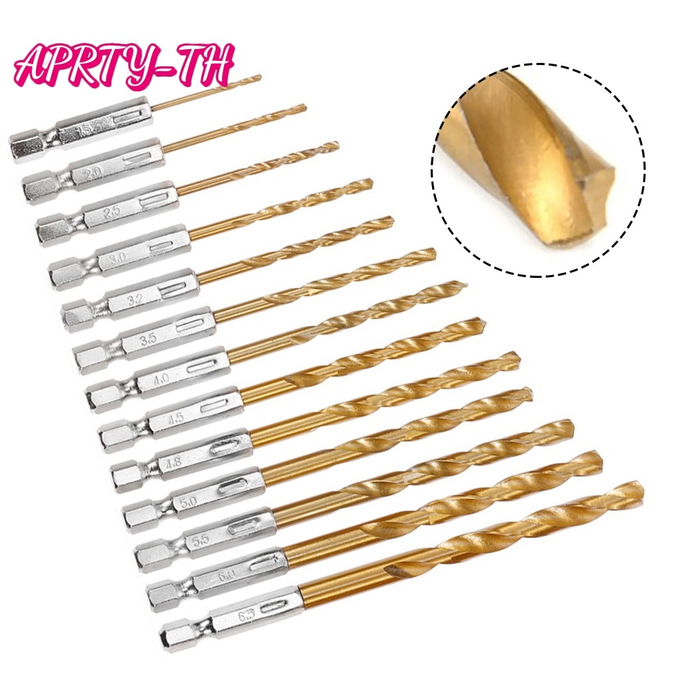 [APRTY} ชุดดอกสว่าน HSS 5 ชิ้น เหล็กความเร็วสูง /4 ก้านหกเหลี่ยม .5-6.5 มม. ด้ามหกเหลี่ยม ...