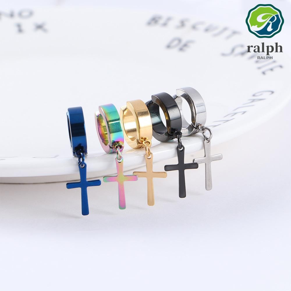 Ralph Cross Clip ต่างหู Gothic Punk สแตนเลสผู้หญิง Elegant Non-Piercing ...