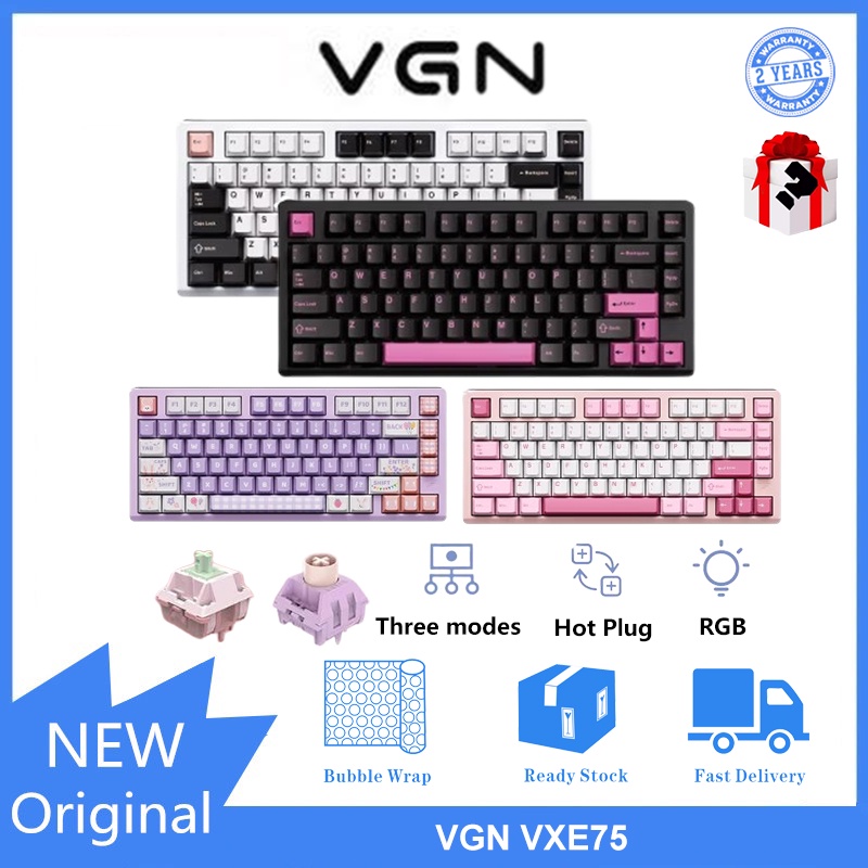 Vgn VXE75 คีย์บอร์ดเมคคานิคอล ปลั๊กไฟ RGB สามโหมด | Shopee Thailand