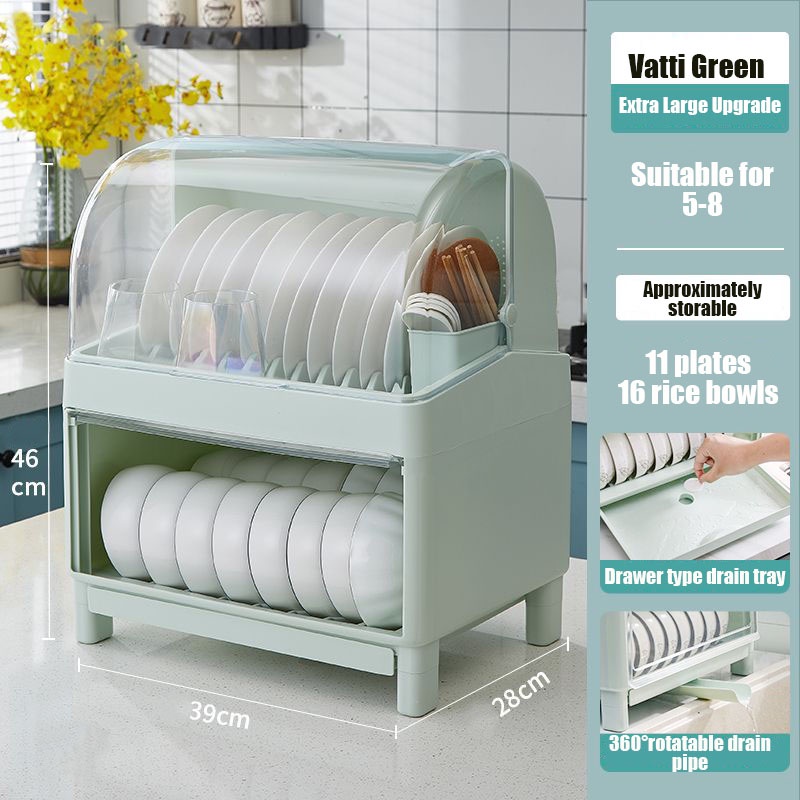 Dish rack with cover and drainer type Double-Layer Cupboard Plate with ...