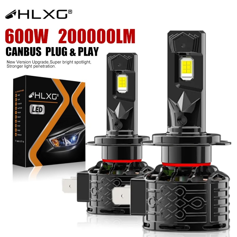 Hlxg 600W 200000Lm H7 H4 LED Canbus EMC ป้องกันการรบกวน ไฟหน้า LED พลังงานสูง 7535 CSP ไม่มีขั้ว ...