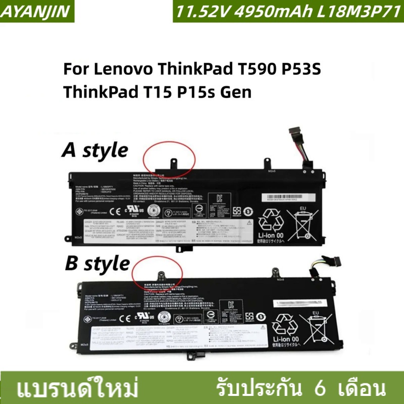 L18M3P71 แบตเตอรี่ For Lenovo ThinkPad T590 P53S ThinkPad T15 P15s Gen ...