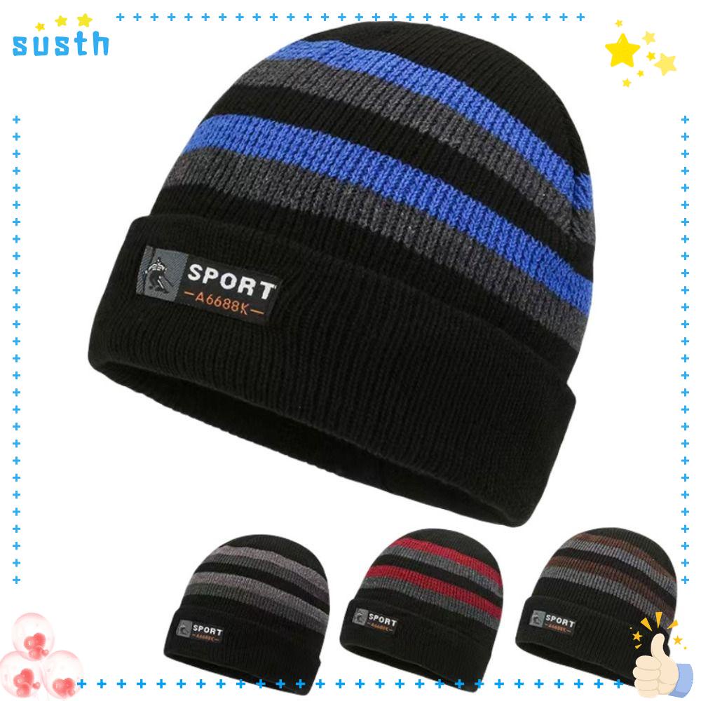 Susth หมวกถัก ผ้าขนสัตว์ แบบหนา ลายทาง กันลม ให้ความอบอุ่น แฟชั่นฤดู ...