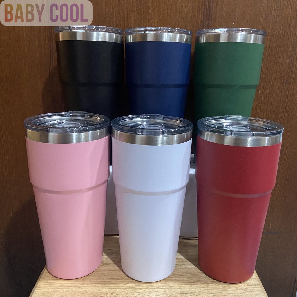 QCOOL แก้วสแตนเลส เนื้อทราย 25 ออนซ์ สแตนเลส 304 เนื้อทราย ทนทาน ( ฝารุ่นใหม่ล่าสุด แบบสไลด์ ...