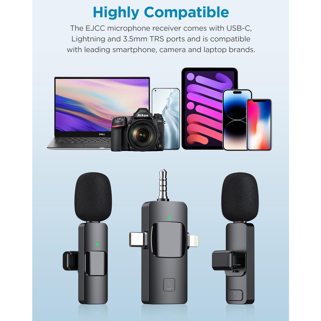 3 in 1 Wireless Microphone for Ios, Camera, Android, iPad, Mini ...
