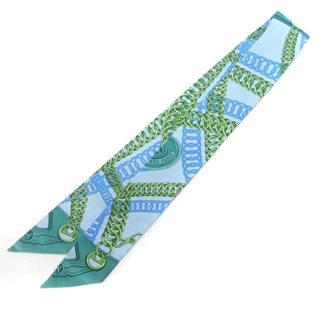 Hermes twill scarf chain pattern 100% silk light blue green Direct from ...