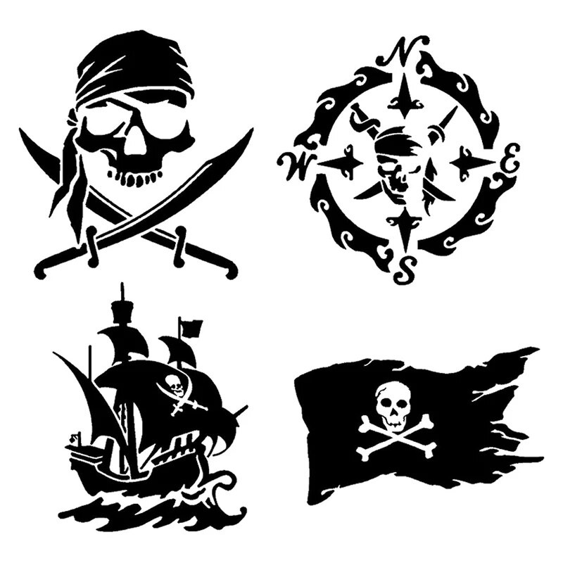 22031# Pirate Decals 4 Pack Skull and Swords, Pirate Ship, Pirate ...