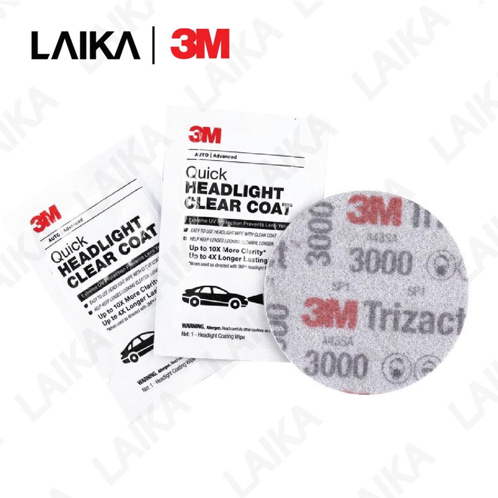 3M ชุดขัดโคมไฟหน้ารถยนต์ (Headlight Clear Coat 2 ซอง + กระดาษทรายกลม ...