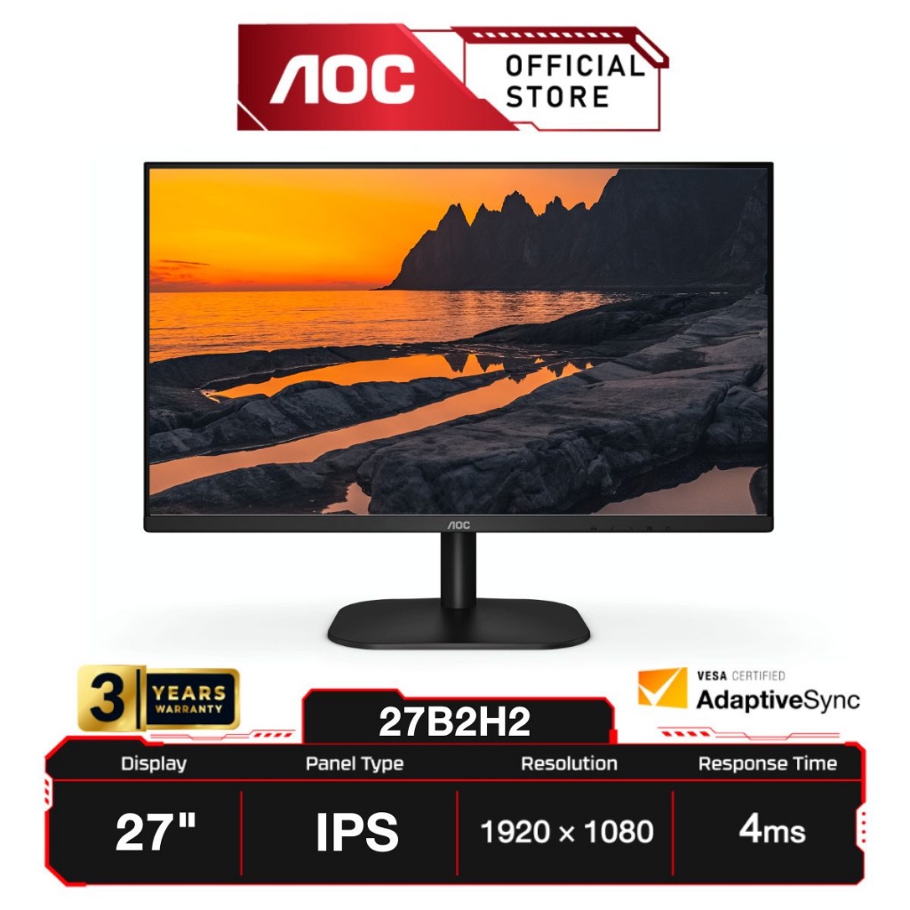 (ใหม่) AOC Monitor (มอนิเตอร์) 27B2H2 27" IPS/ Flat /1920x1080 @100Hz ...