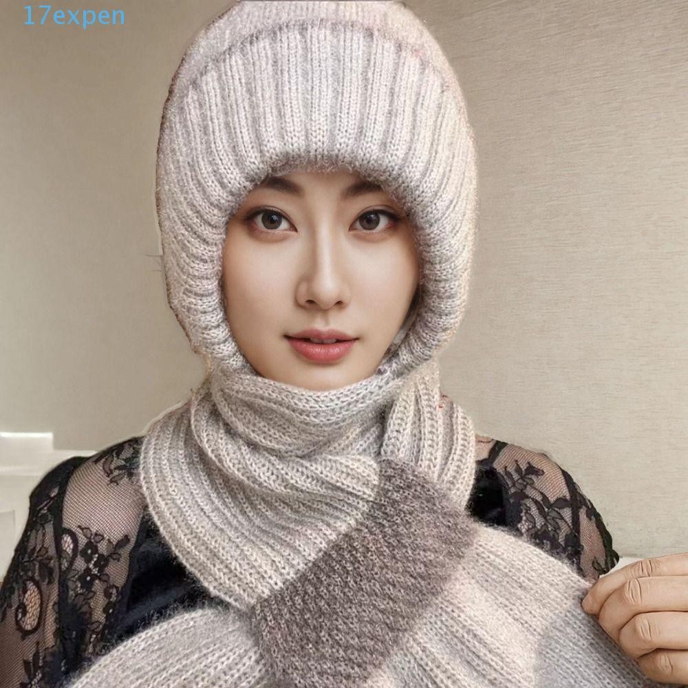 Expen ถัก Skullies หมวกผ้าพันคอชุด,ป้องกันหูคออุ่นผู้หญิงHoodedผ้าพันคอ ...