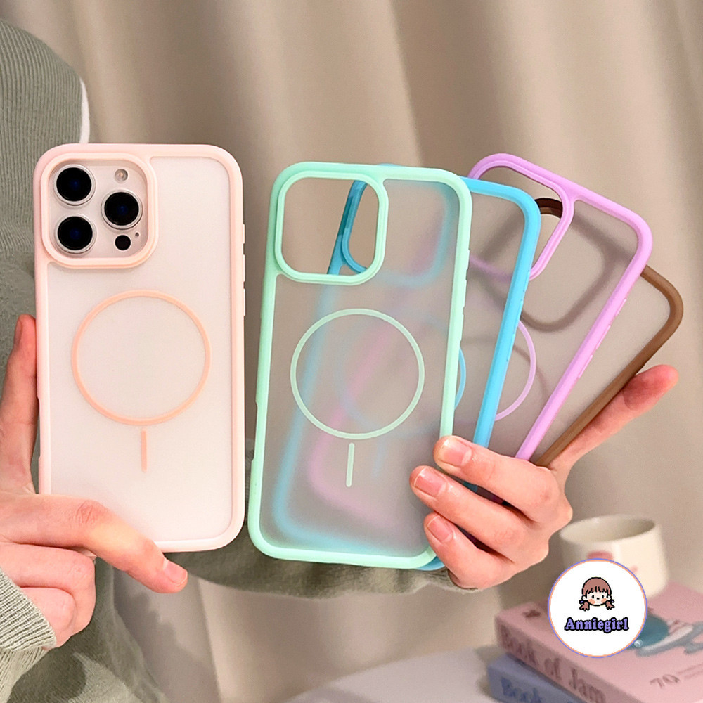 Ins สีลูกกวาดขอบเคสโทรศัพท์แม่เหล็กด้านสําหรับ IPhone 16 14 15 Pro Max ...