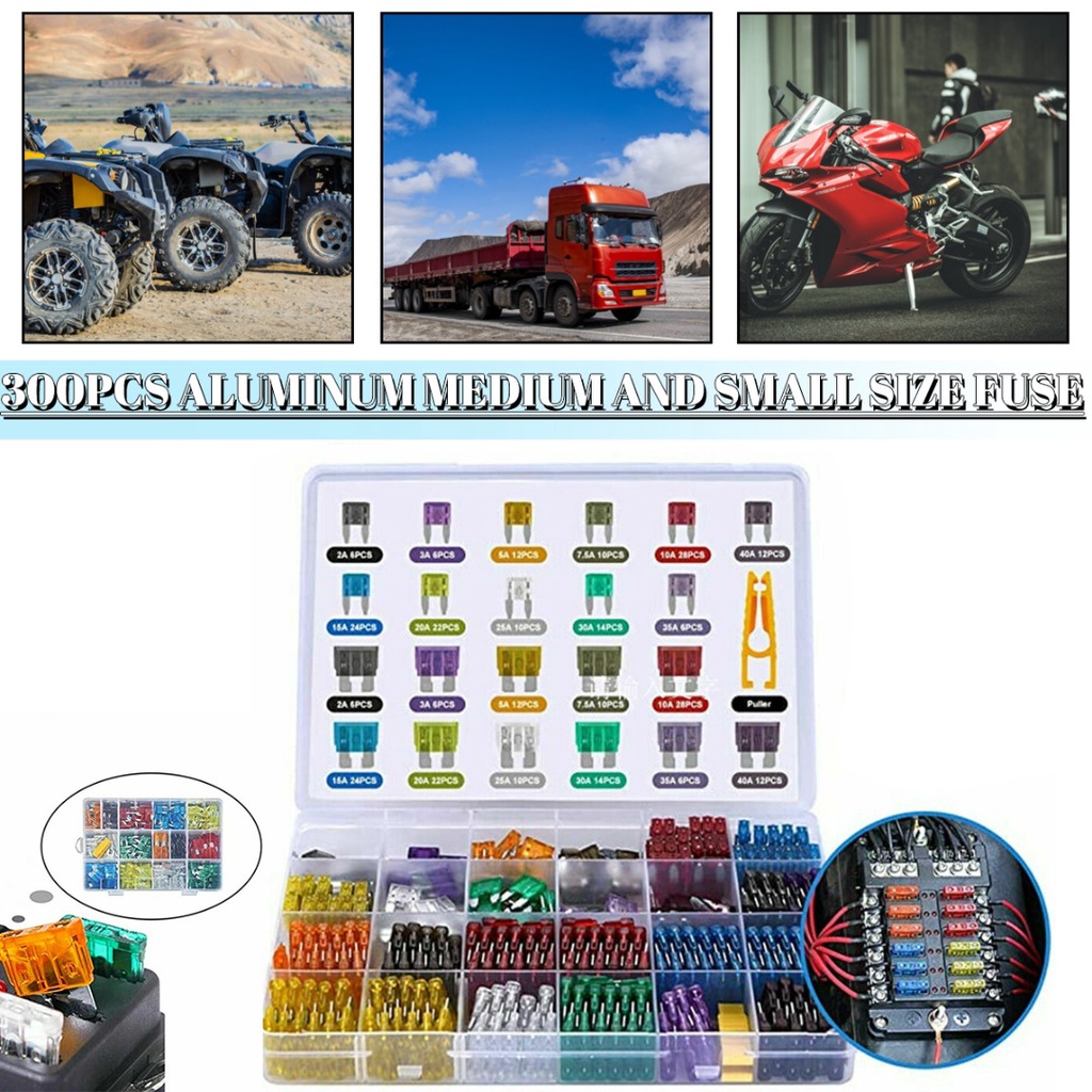 300Pcs Car Fuses Assorted Set Van Bike Mini Standard Blade Fuse 2A-40A ...