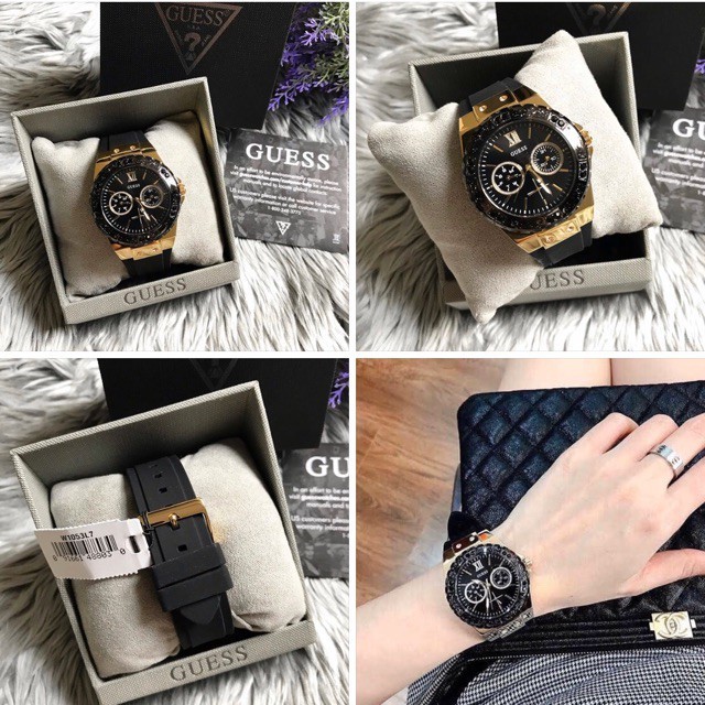 Guess Watch ขนาดหน้าปัด 38 mm ตัวเรือนสีทอง สายซิลิโคนสีด W1053L7 ...